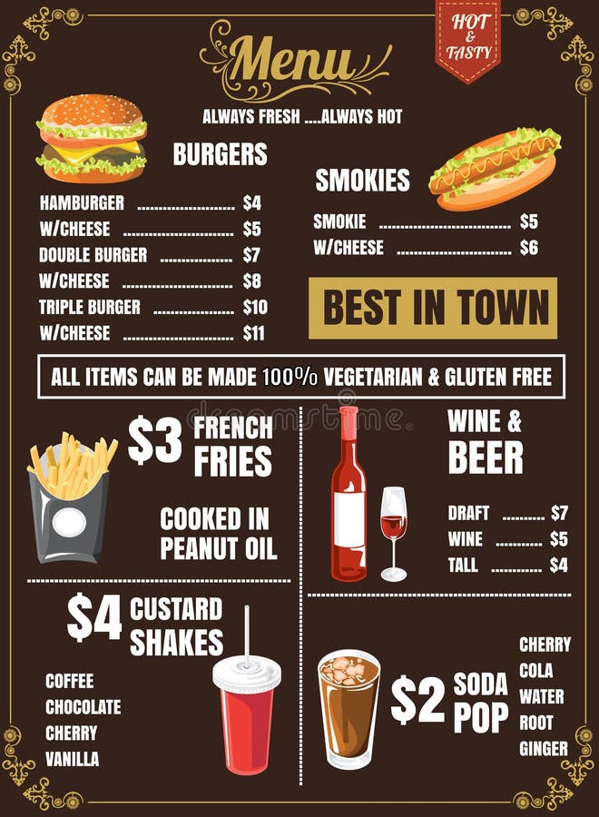 Restaurant Food Menu Design with Chalkboard Background Vector Format ...