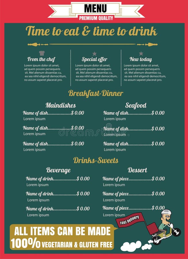 Restaurant Food Menu Design with Cartoon Stock Vector - Illustration of ...