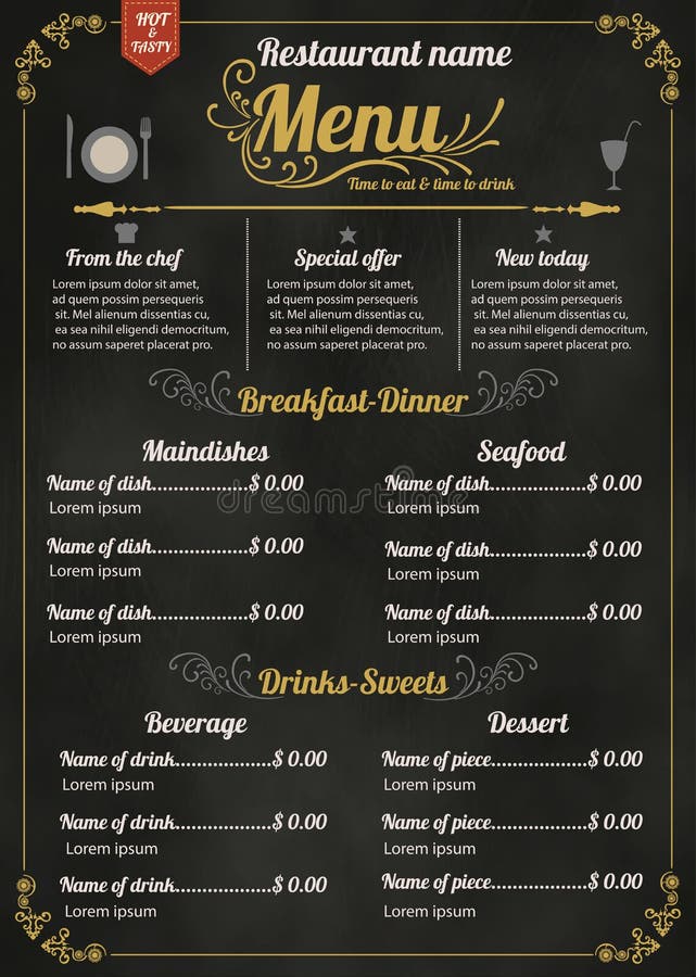Restaurant Food Menu Design with Chalkboard Background Stock ...