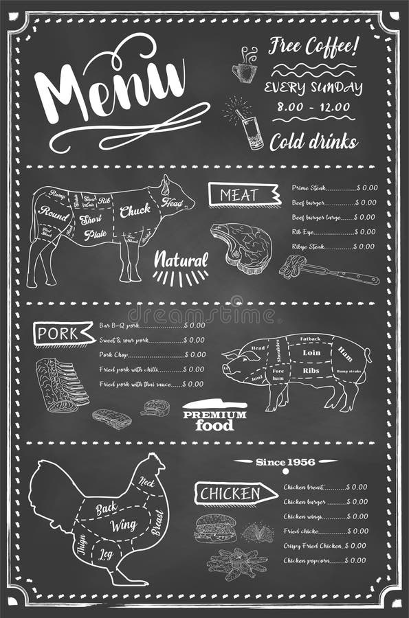 Chalkboard Restaurant Menu. Vector Stock Vector - Illustration of ...