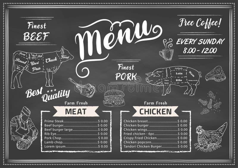 Chalkboard Restaurant Menu. Vector Stock Vector - Illustration of ...