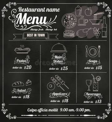 Chalkboard Restaurant Menu Template Stock Illustrations – 8,468 ...