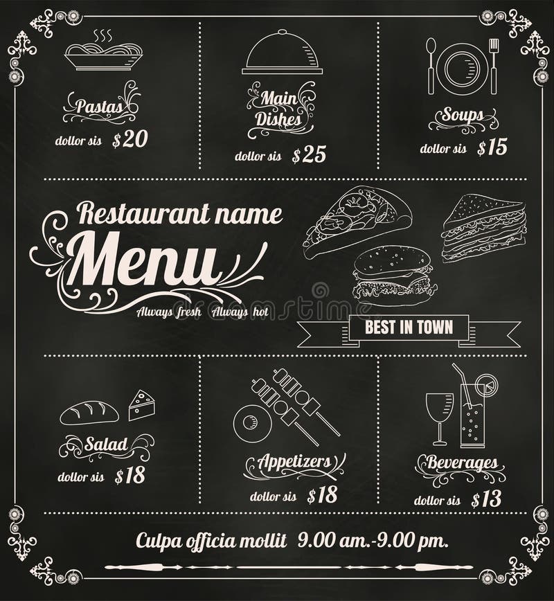 Restaurant Food Menu Design with Chalkboard Background Vector Stock ...