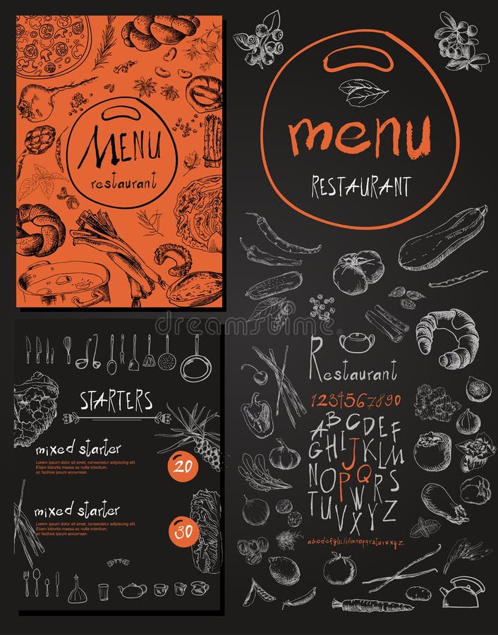 Restaurant Food Menu Set Vintage Design with Chalkboard Stock ...
