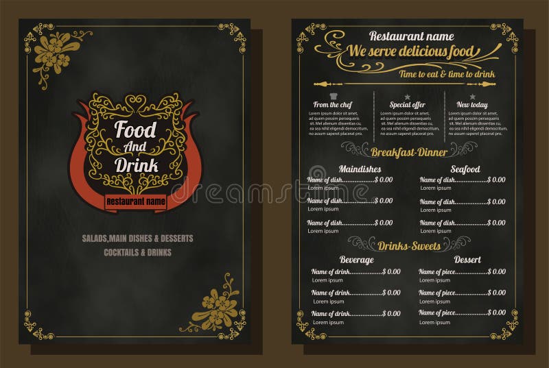 Restaurant Food Menu Vintage Design with Chalkboard Background V Stock ...