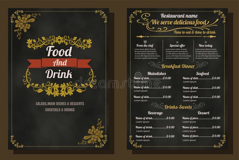 Restaurant Food Menu Vintage Design with Chalkboard Background Stock ...