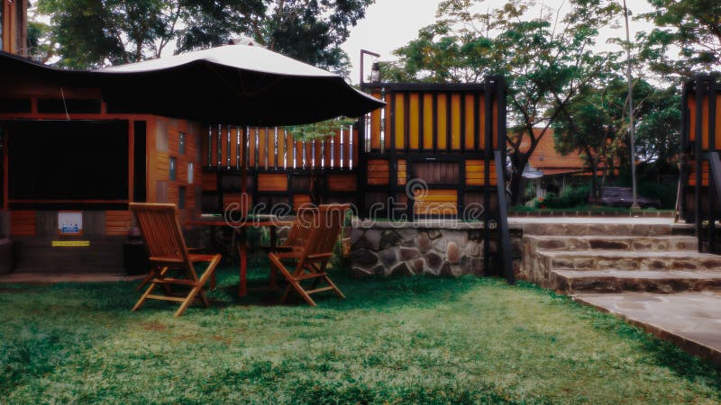 Restaurant Front Yard with Green Grass Terrace Stock Image - Image of ...