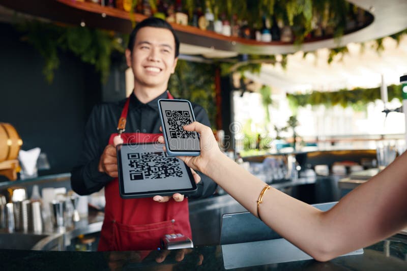 Restaurant Guest Scanning QR Code Stock Photo - Image of hospitality ...