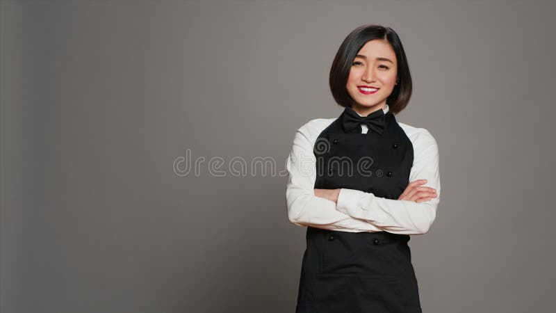 Restaurant Hostess Posing with Confidence in Studio Stock Image - Image ...