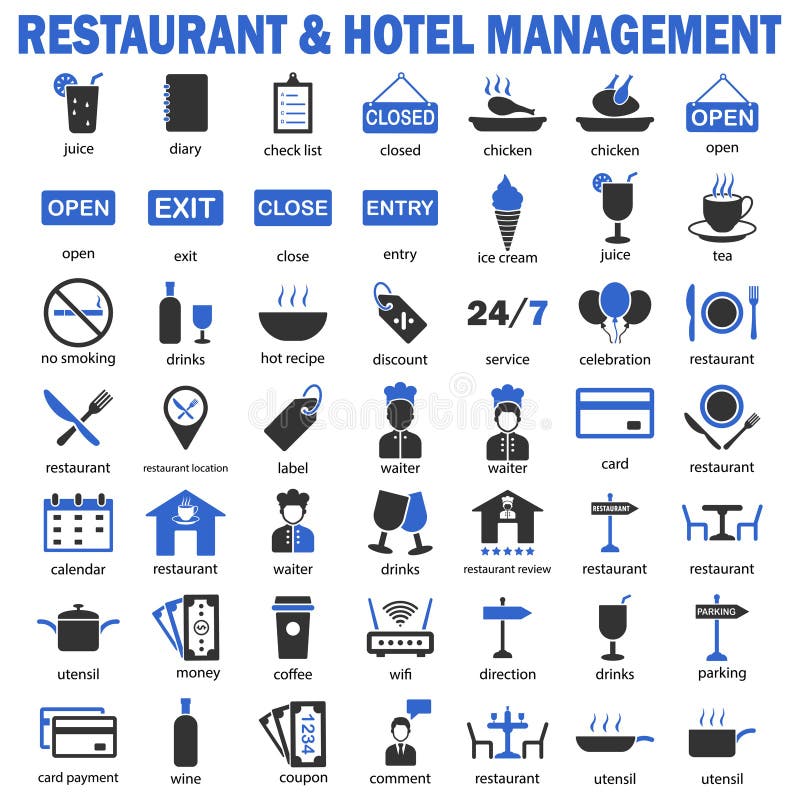 Restaurant and Hotel Management Icon Set Stock Vector - Illustration of ...