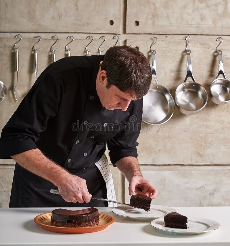 Restaurant Hotel Private Chef Preparing Desert Chocolate Cake Stock ...