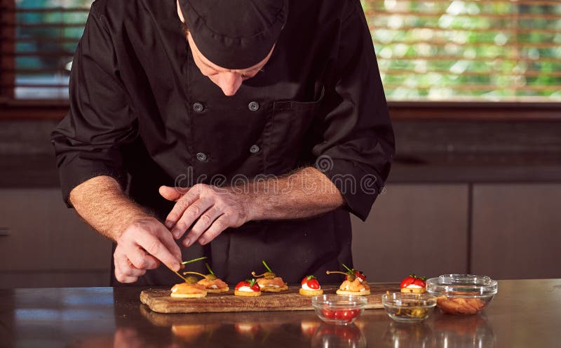 Restaurant Hotel Private Chef Preparing Making Canapes Starters Stock ...