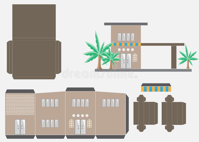 Restaurant or House Paper Model Cut and Glue Stock Illustration ...