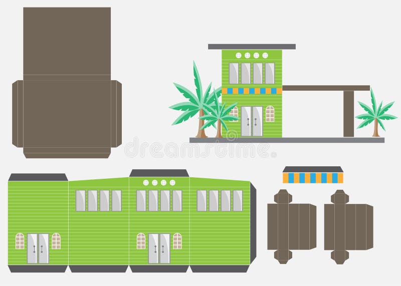 Restaurant or House Paper Model Cut and Glue Stock Illustration ...