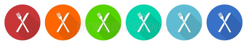 Restaurant Icon Set, Flat Design Vector Illustration in 6 Colors ...