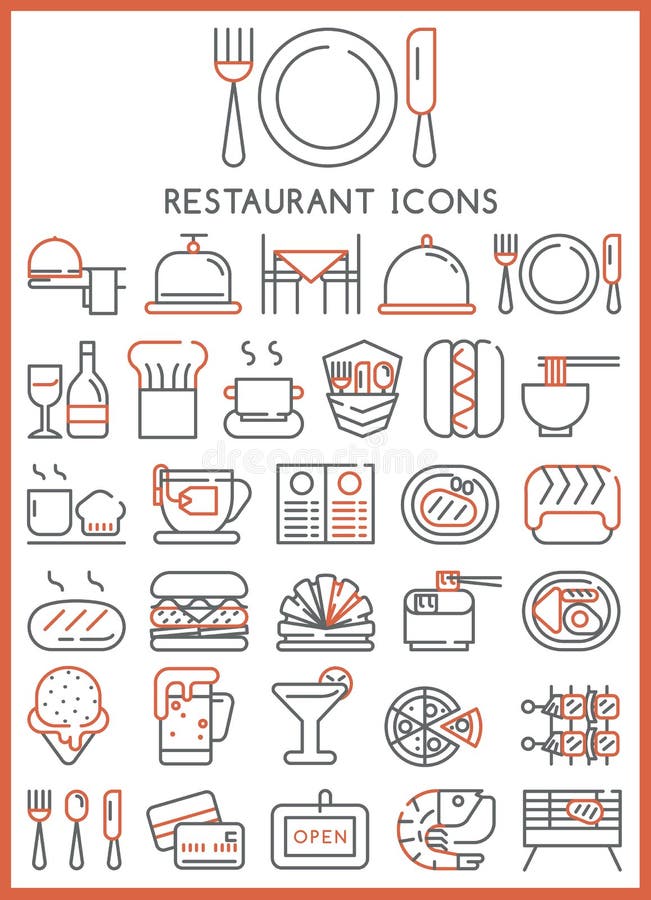 Restaurant icons set stock vector. Illustration of dinner - 57158505