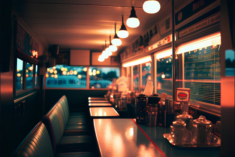 Restaurant Interior with Bar Counter and Lights. Vintage Toned Stock ...