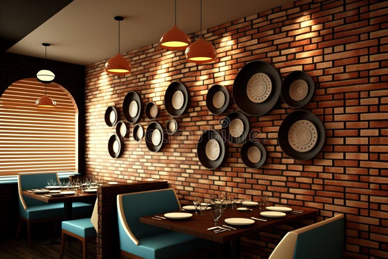 Restaurant Interior Block Wall, Generative Ai Stock Illustration ...