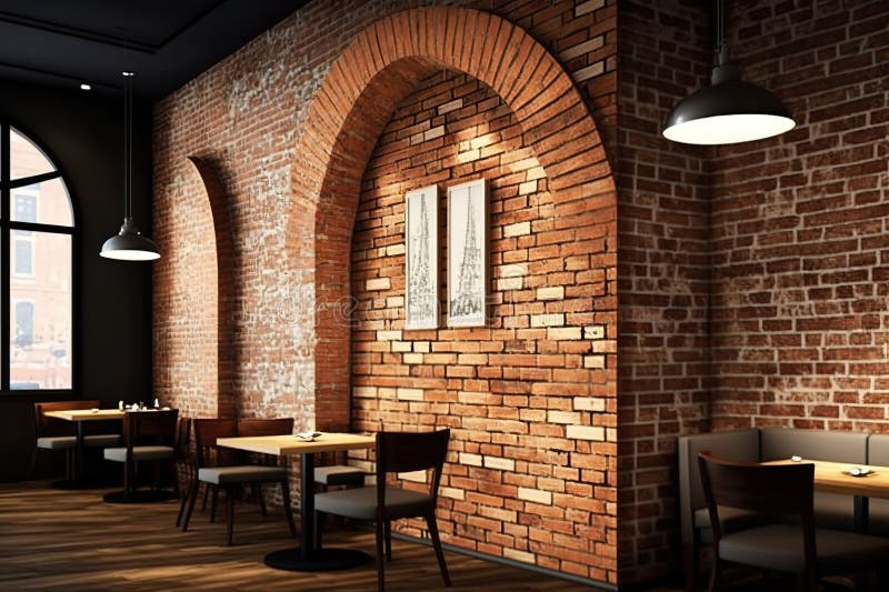 Restaurant Interior Block Wall, Generative AI. Stock Illustration ...