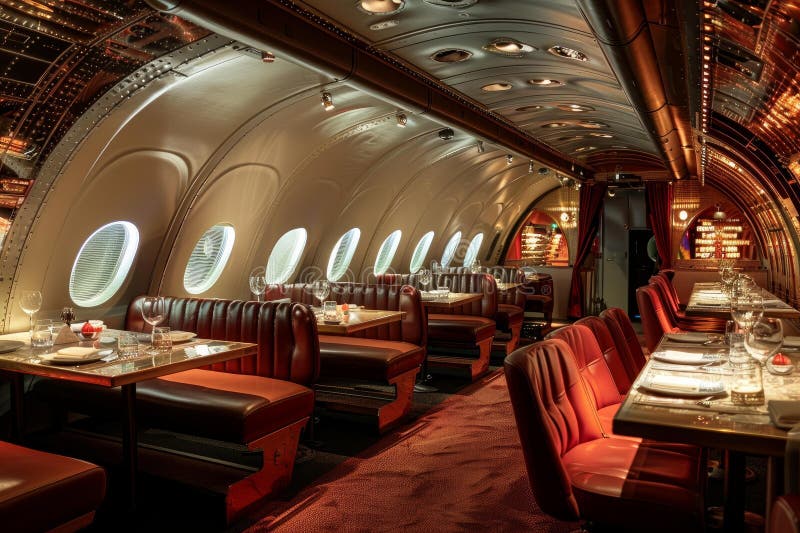 Restaurant Interior Designed Like Airplane Cabin with Round Windows ...