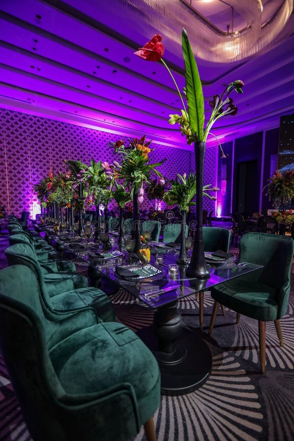 Restaurant Interior Featuring a Variety of Purple and Green Tones ...