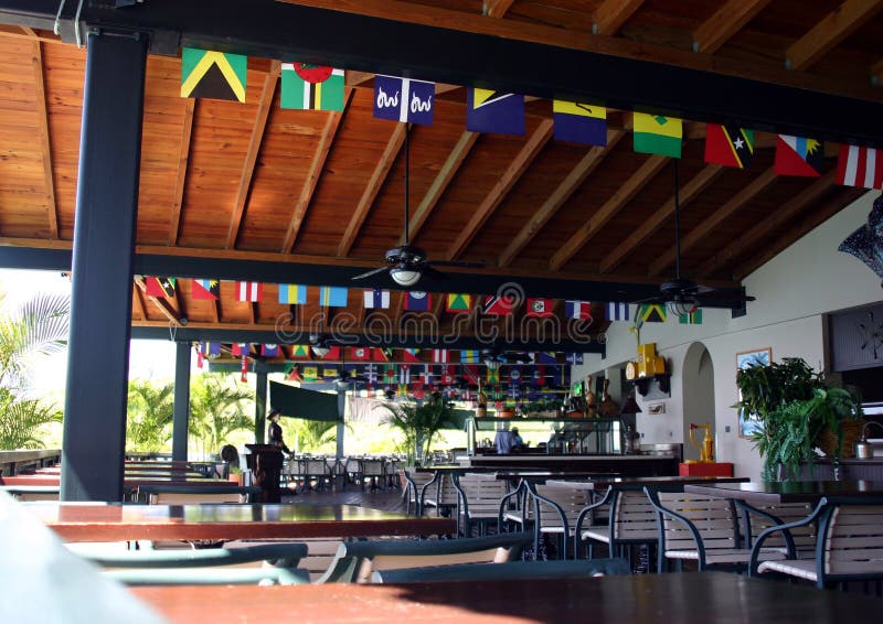 Restaurant Interior with Flags Stock Image - Image of flags, ceiling ...