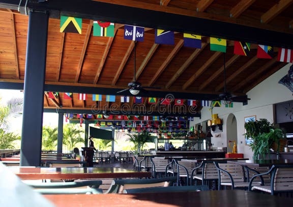 Restaurant Interior with Flags Stock Image - Image of flags, ceiling ...