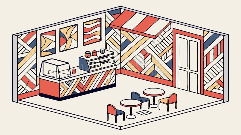 Restaurant Interior Geometric Wall Pattern Design, Vector Design ...