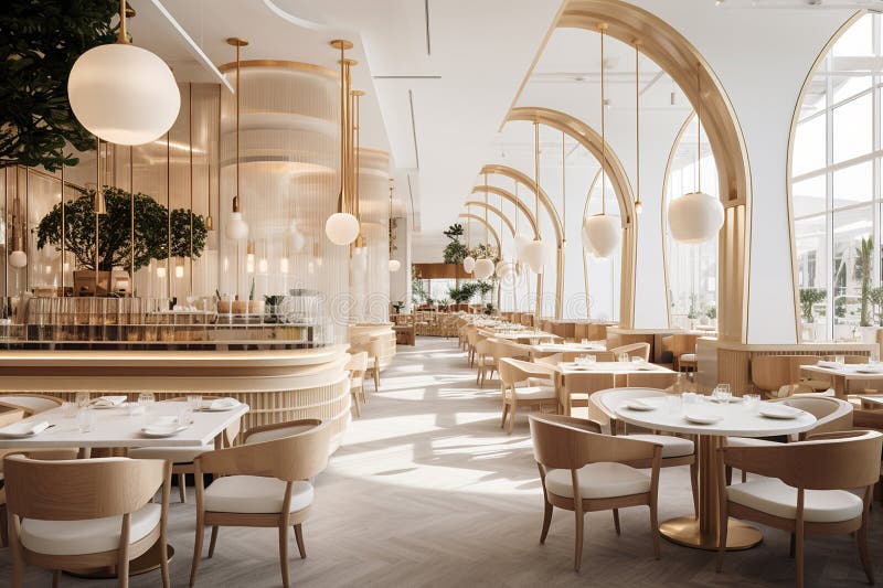 Restaurant Interior in Light Colors, Empty Modern Cafe, Nobody Stock ...