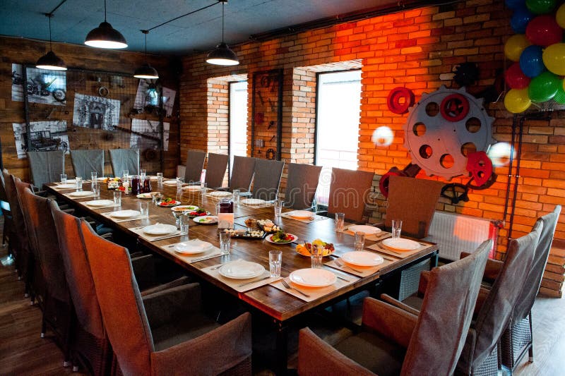 Restaurant Interior with Served Tables Ready for the Arrival of Guests ...