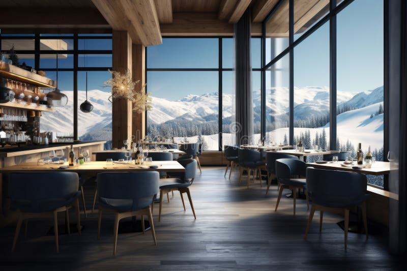 Restaurant Interior on Ski Resort in Nordic Style. Stock Image - Image ...