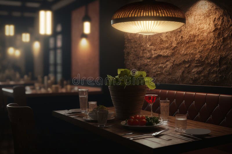 Restaurant Interior. Table with Food and Wine Stock Photo - Image of ...