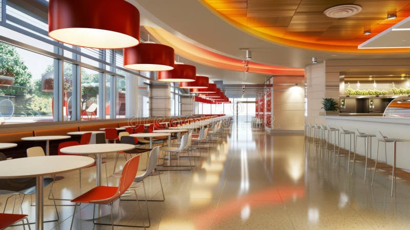 Restaurant Interior with Tables, Chairs, and Counter Stock Photo ...