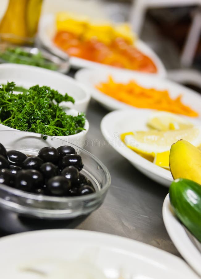 Restaurant Kitchen with Fresh Ingredients Stock Image - Image of ...