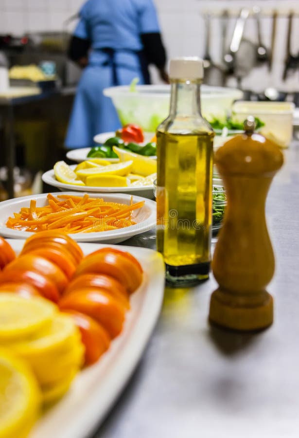 Restaurant Kitchen with Fresh Ingredients Stock Photo - Image of ...