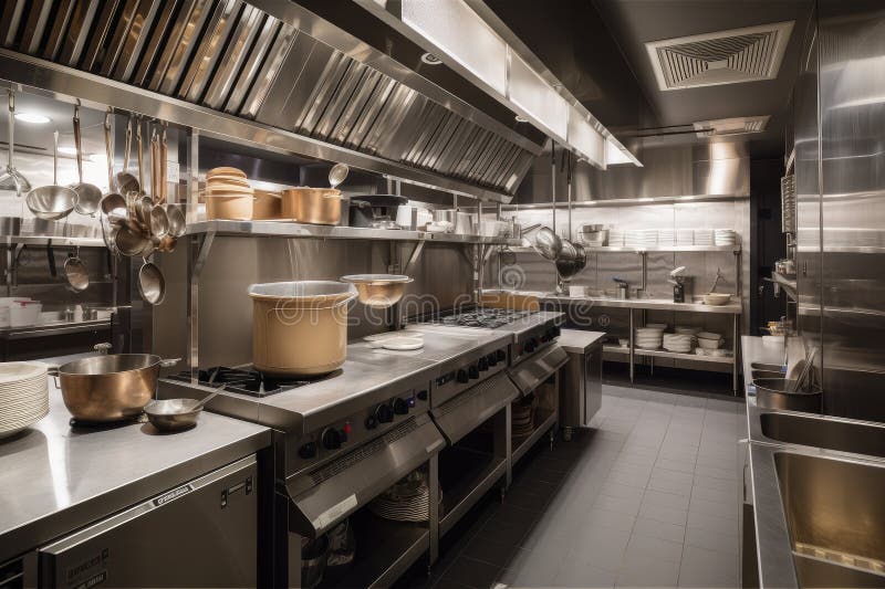 Restaurant Kitchen with High-tech Cooking Equipment, Including Sous ...
