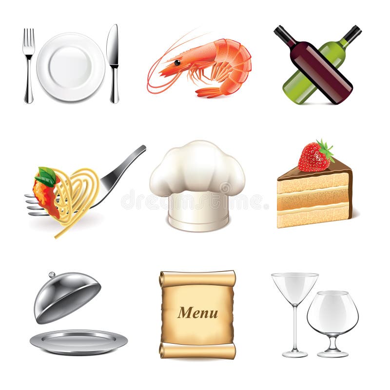 Restaurant and Kitchen Icons Vector Set Stock Vector - Illustration of ...
