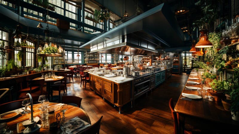 A Restaurant Kitchen Interior Full Indoor View Stock Illustration ...