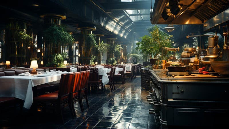 A Restaurant Kitchen Interior Full Indoor View Stock Illustration ...