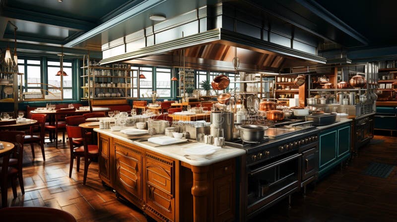 A Restaurant Kitchen Interior Full Indoor View Stock Illustration ...