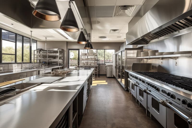 Restaurant Kitchen with Natural Light, Open Floor Plan and Sleek ...