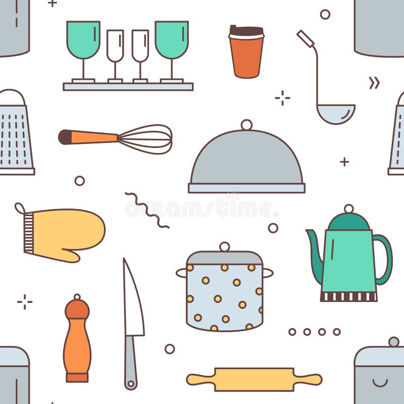 Pattern with Kitchen Utensils, Tomatoes and Peppers. Stock Vector - Illustration of cook, spoon ...