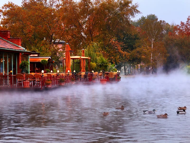 Restaurant on the lake stock photo. Image of morning - 22881556