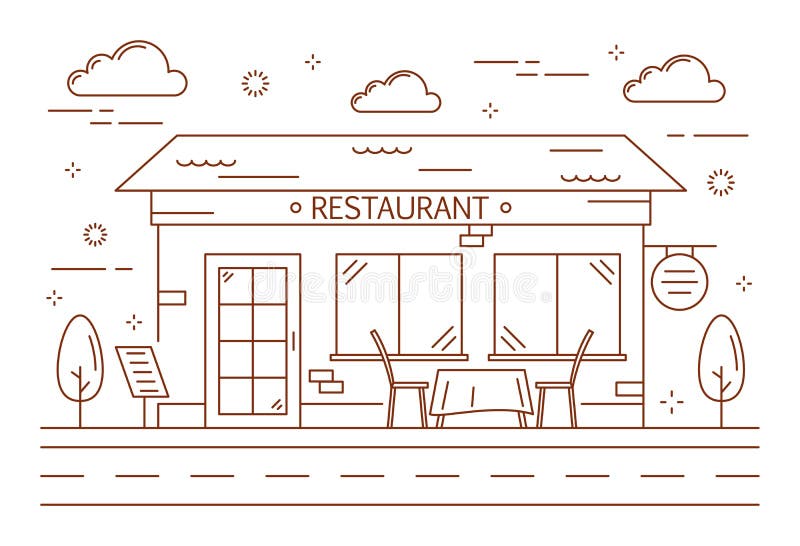 Vector Illustration of Building Restaurant and Cafe Line Icon Stock ...
