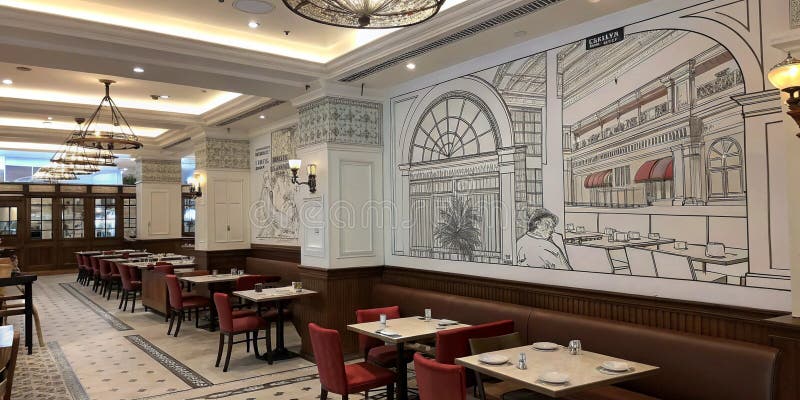 Restaurant line drawing stock image. Image of architectural - 370187387