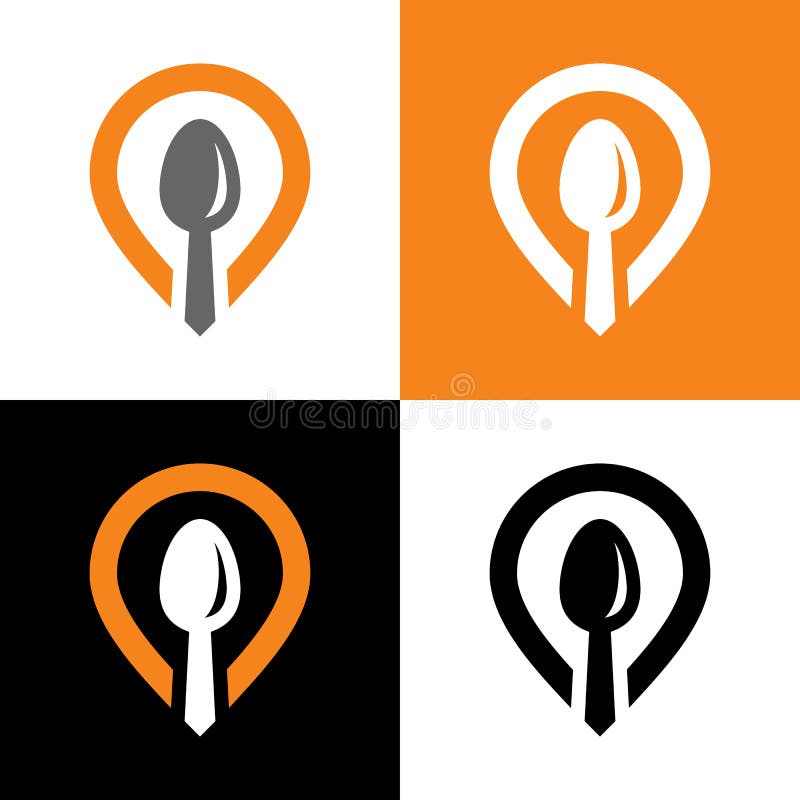 Restaurant Location Logo, Map Pointer and Spoon Icon, Food Point Symbol ...