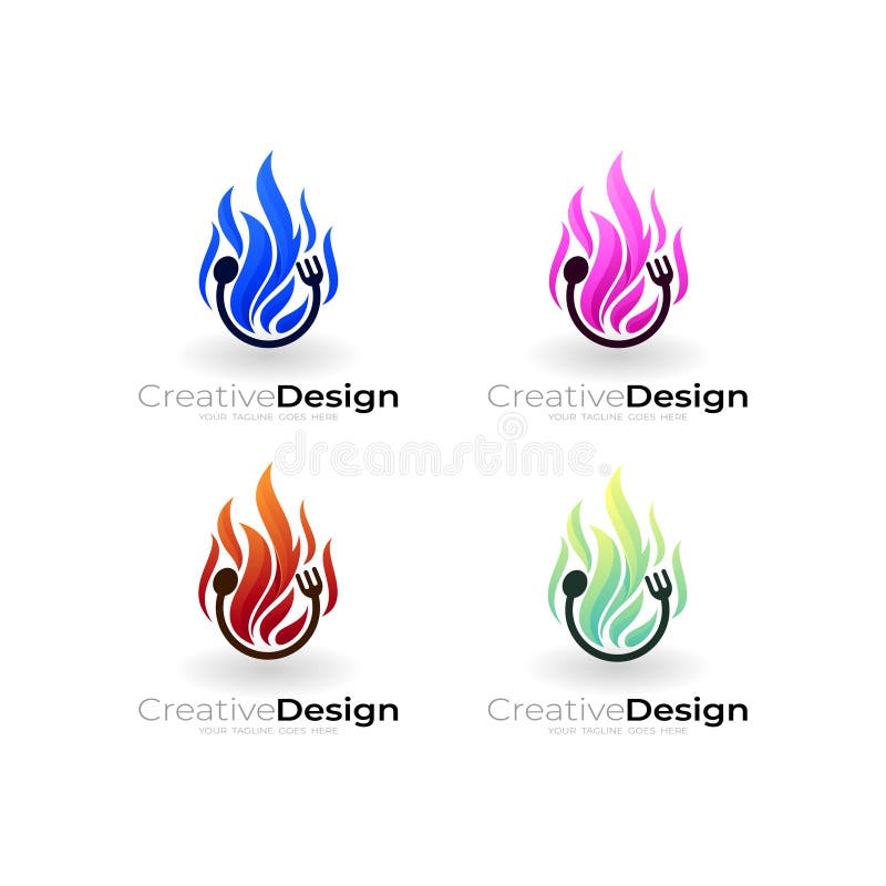 Restaurant Logo with Fire Design Template, Spoon Stock Vector ...
