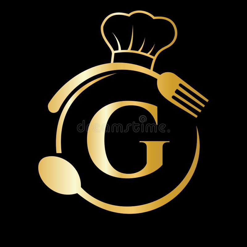 Restaurant Logo on Letter G Concept. Letter G Logo with Chef Hat, Spoon ...