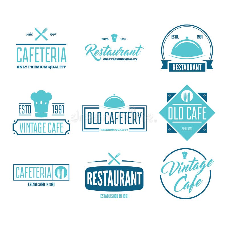 Restaurant Logos, Badges and Labels Design Elements Set in Vintage ...
