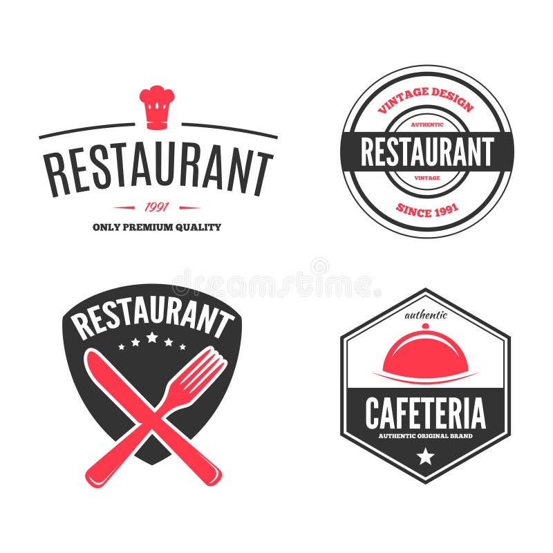 Restaurant Logos, Badges and Labels Design Elements Set in Vintage ...
